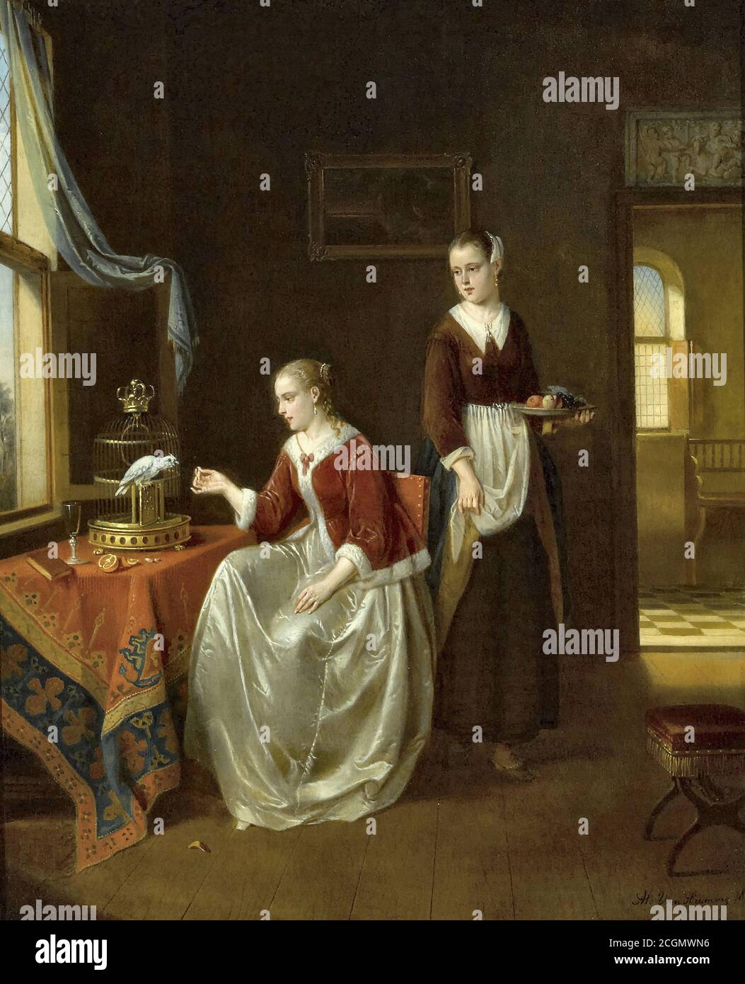 Hamme Alexis Van - Feeding the Parrot - Belgian School - 19th Century ...