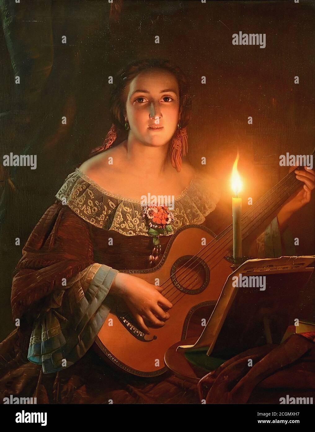 Schendel Petrus Van - a Woman Playing Guitar - Belgian School - 19th ...