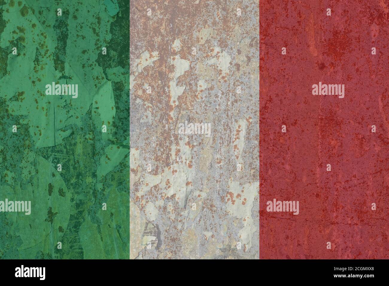 the Italian national flag of Italy, Europe, grunge rusted texturised ...