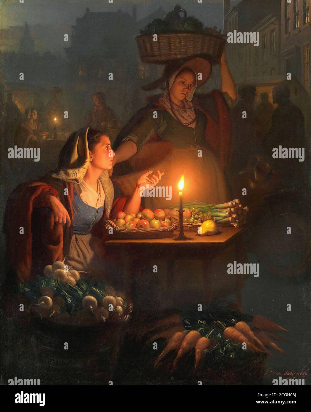 Schendel Petrus Van - a Busy Night Market with a Vegetable Stall 2 ...
