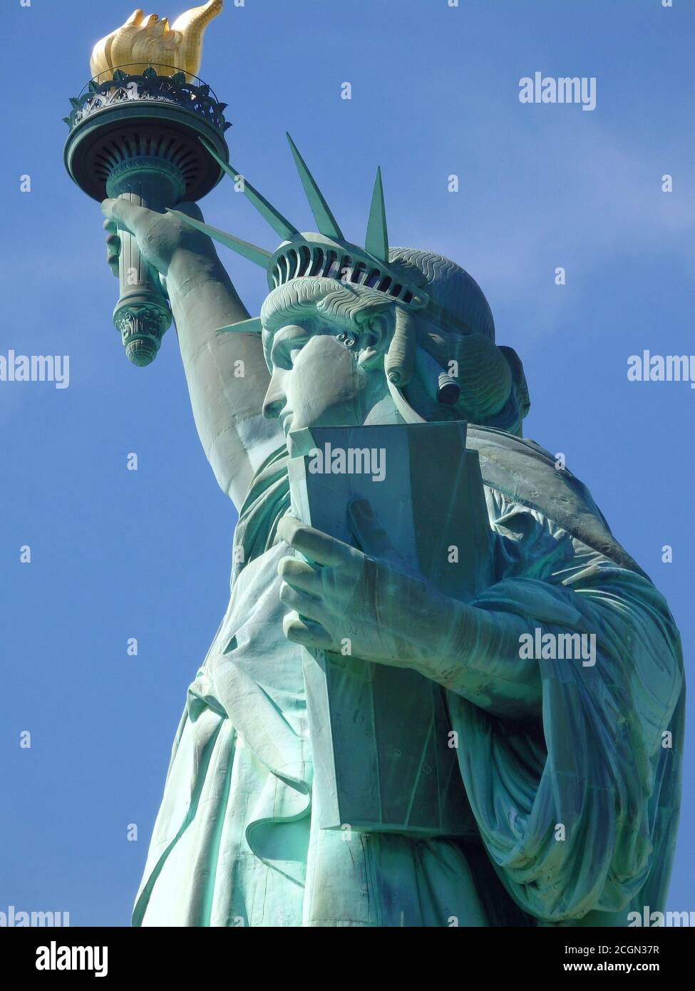 Close up and side view of the Statue of Liberty National Monument, New ...