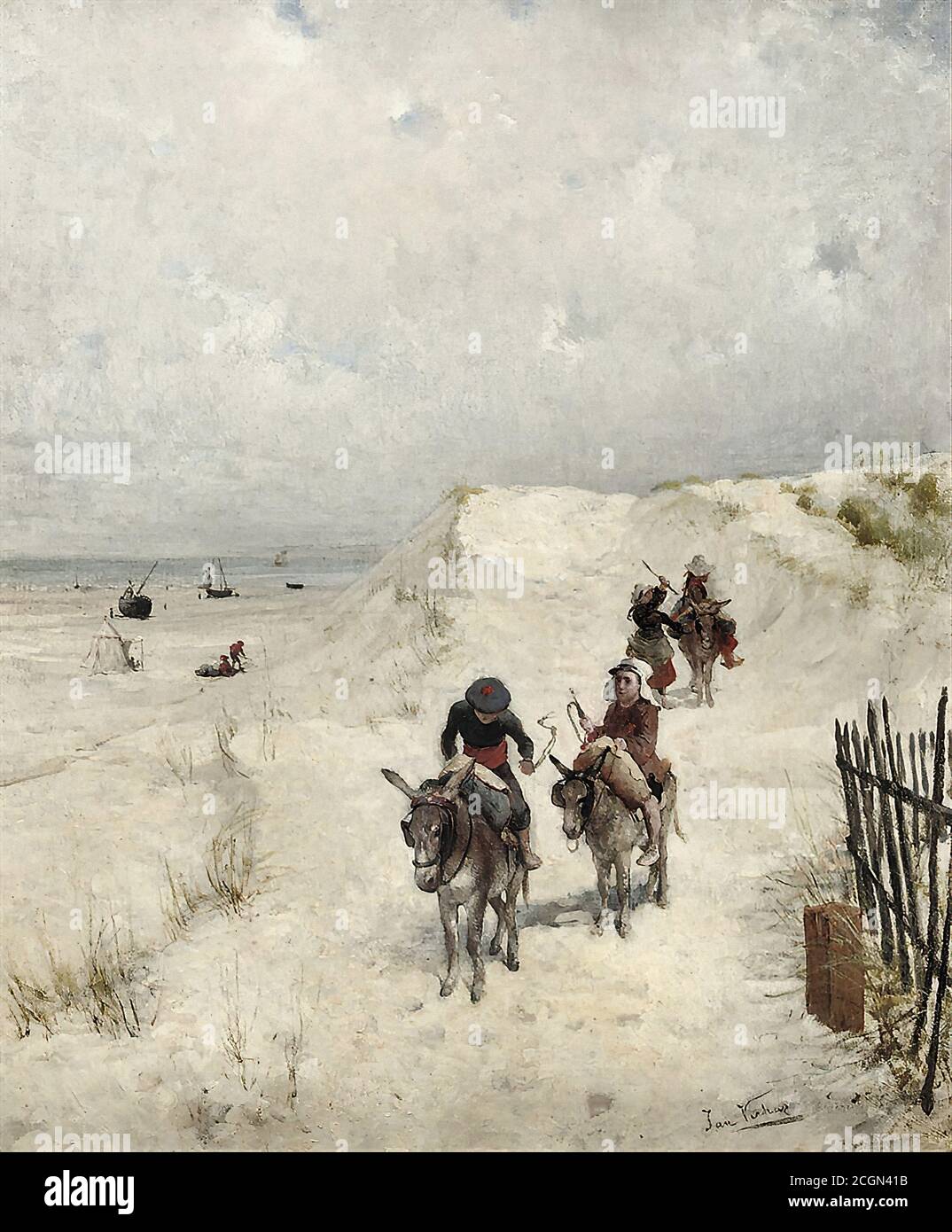 Verhas Jan Frans - Donkey Riders in the Dunes - Belgian School - 19th ...