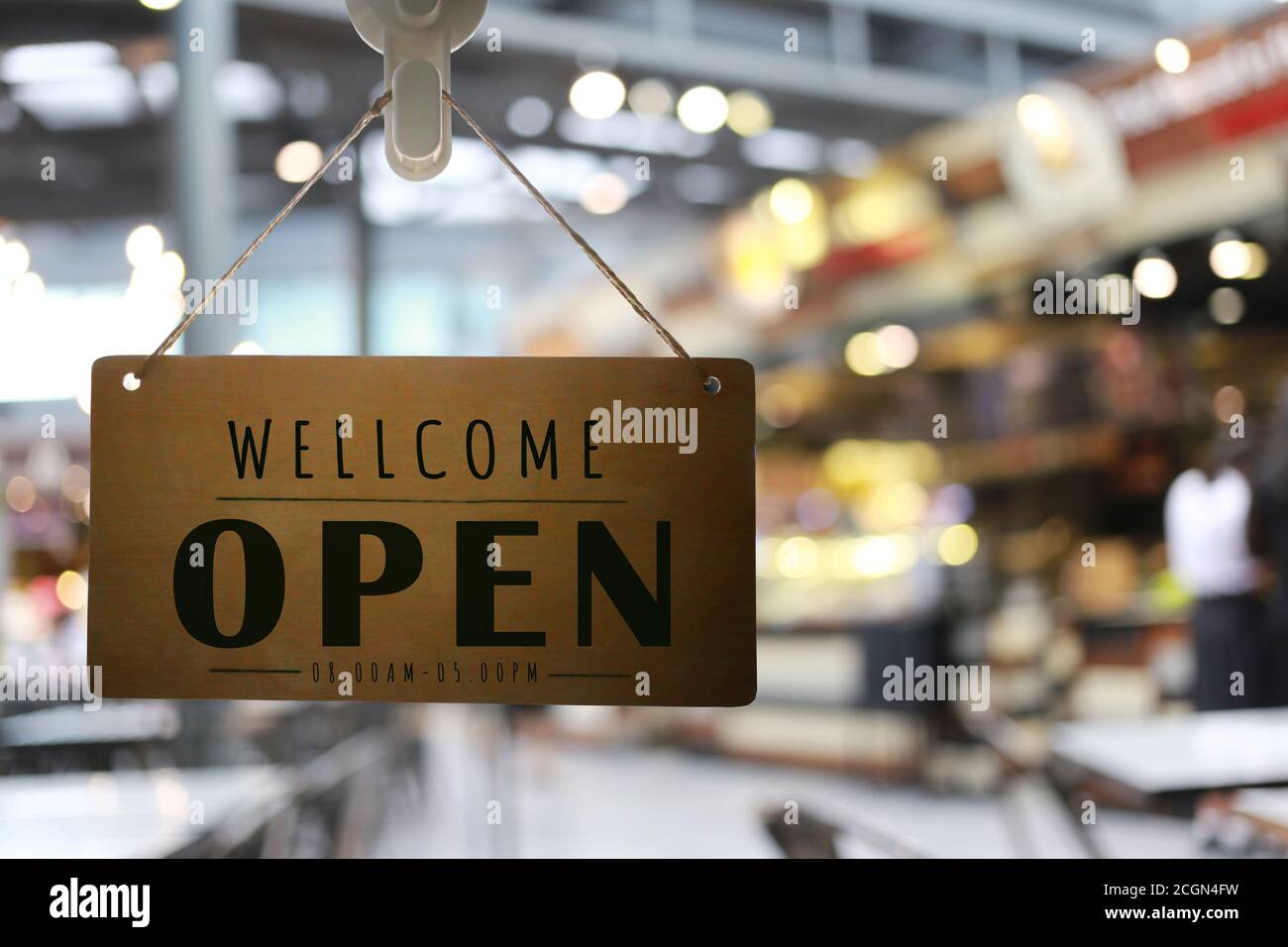 Shop open of storefront sign,restaurant shows the opening status Stock ...