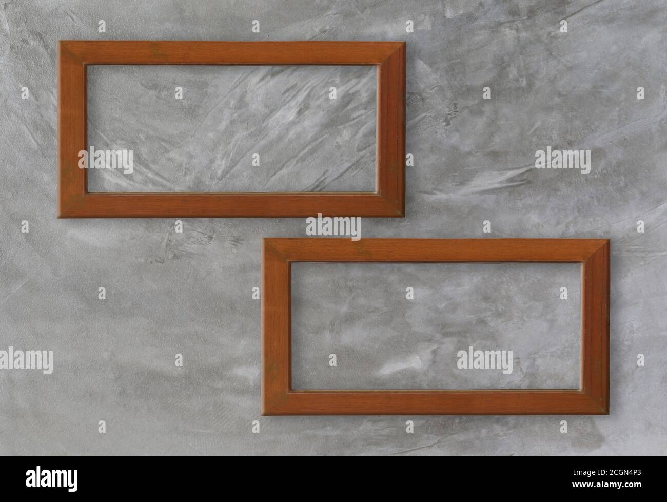 Empty wooden frame on gray cement wall background for design in your ...