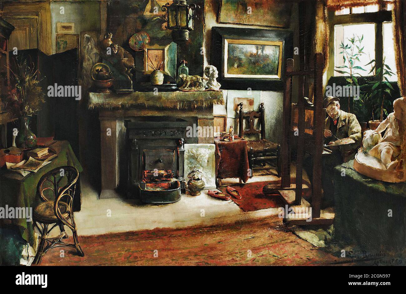 Brunin Leon - in Het Atelier Van De Kunstenaar - Belgian School - 19th Century Stock Photo - Alamy
