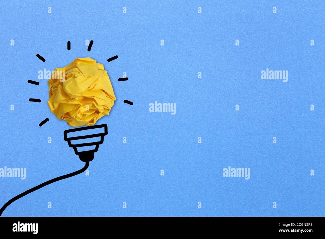Spherical wrinkled paper and hand drawn black line light bulb idea and ...