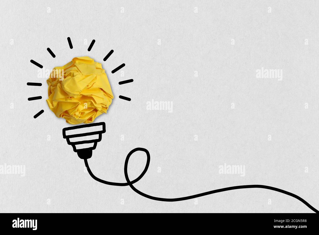 Spherical wrinkled paper and hand drawn black line light bulb idea and ...
