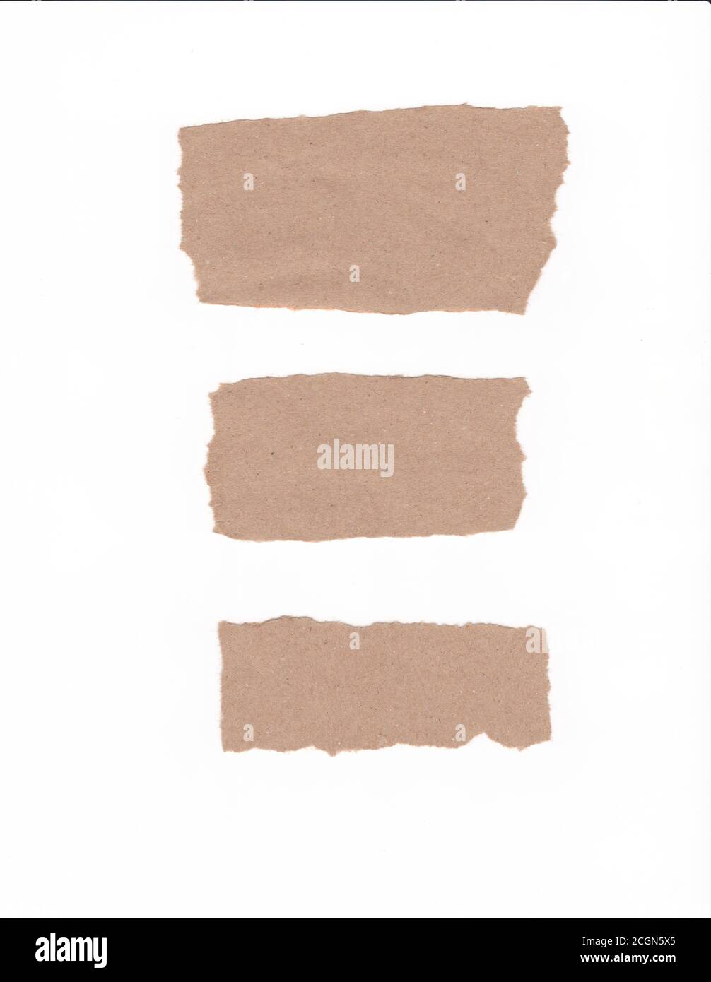 Brown note paper torn of rectangle isolated on white background and ...