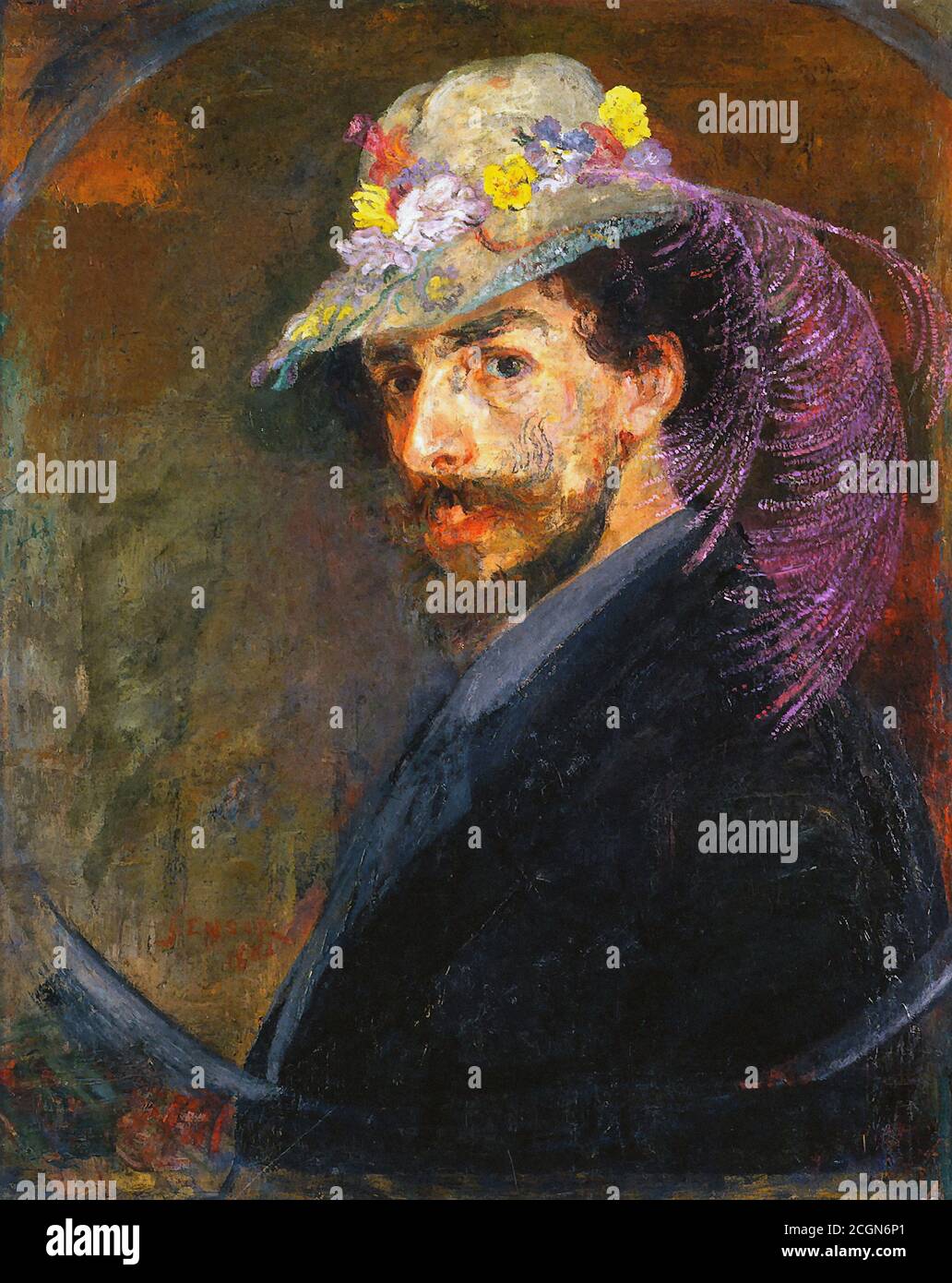 Ensor James - Self Portrait with Flowered Hat - Belgian School - 19th ...