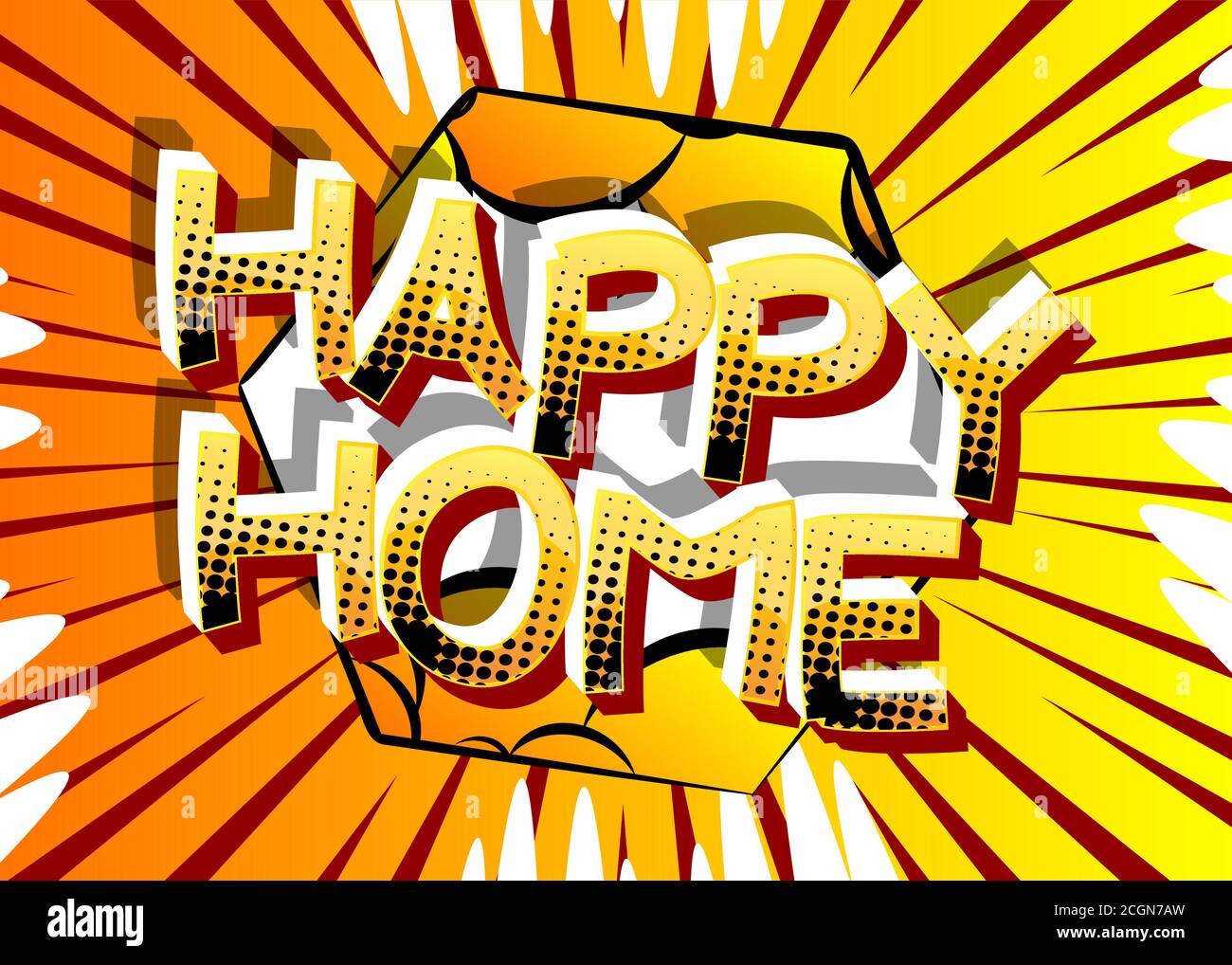 Happy Home Comic book style cartoon words on abstract comics background ...