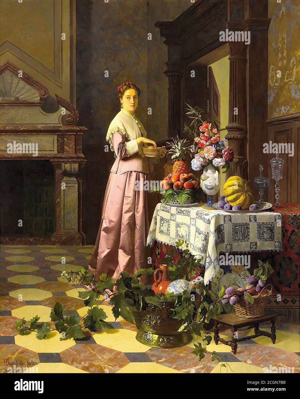 Noter David Emile Joseph De - an Interior with Fruit and Flowers ...