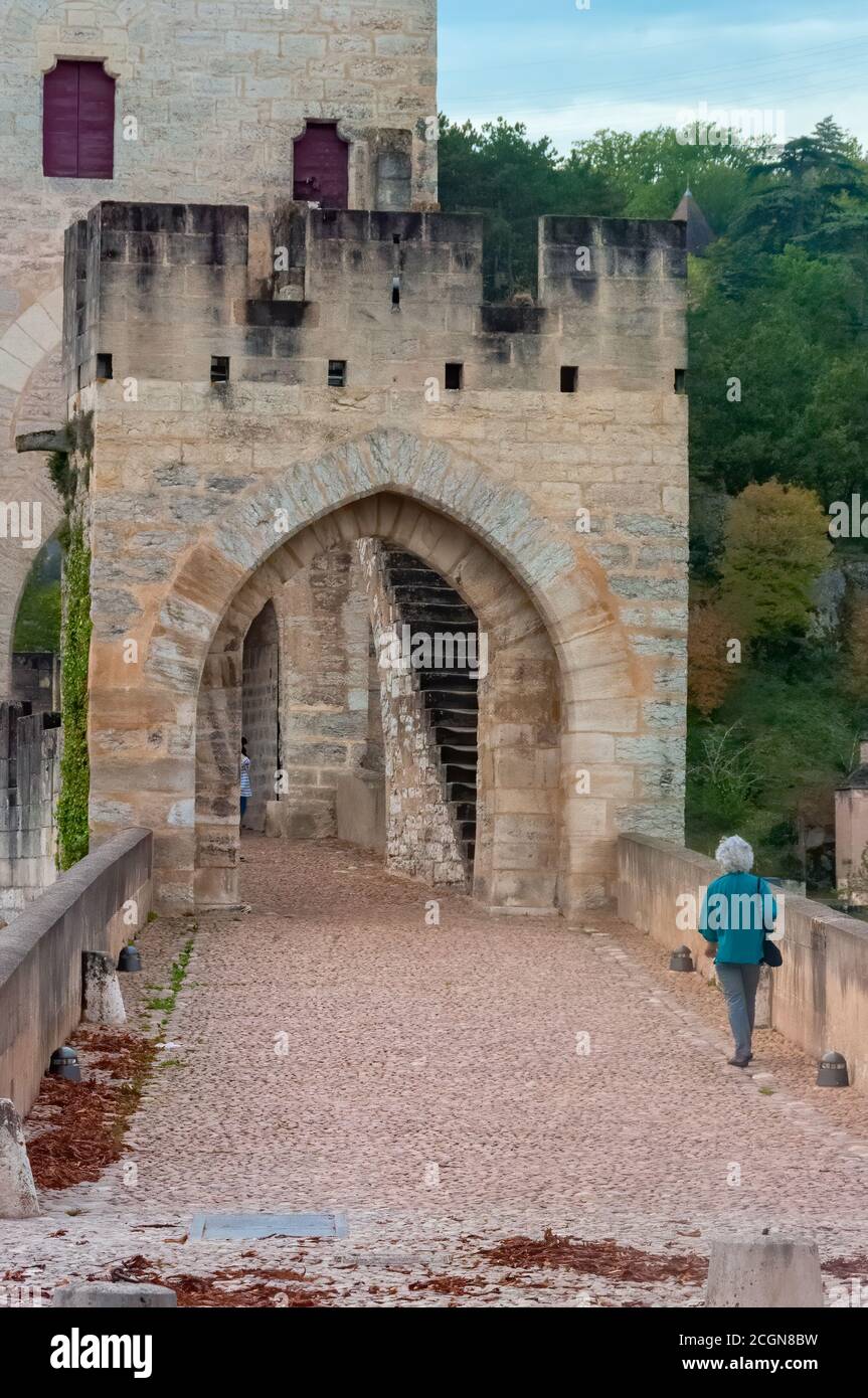 Cahors, France - October 25, 2013: View of the medieval Pont Valentre ...