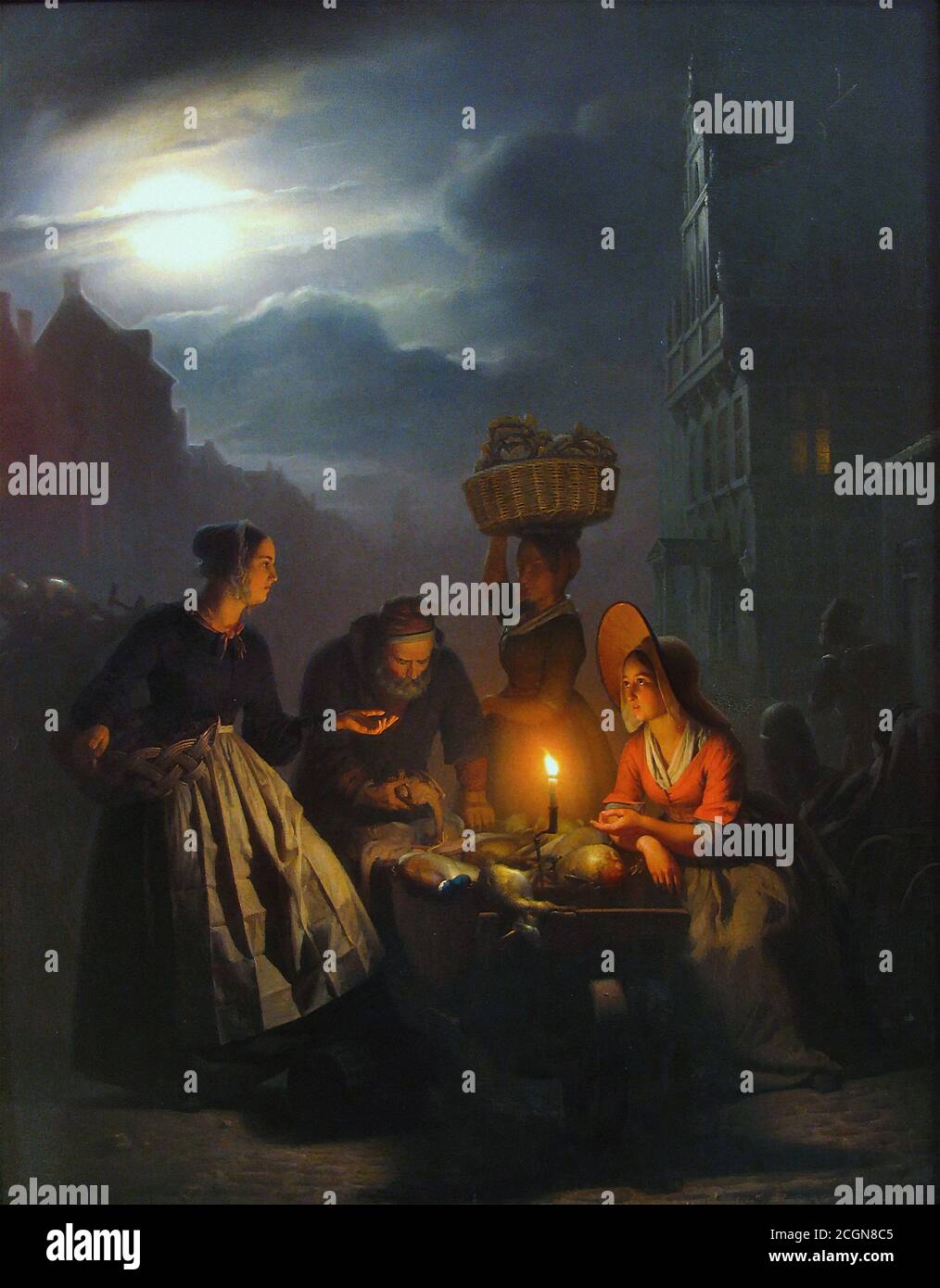 Schendel Petrus Van - a Market Scene by Moonlight - Belgian School ...