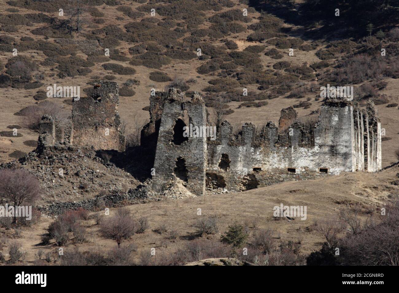 Ruin of monastery, dynamited in 1970s, Wachang, Muli county, west ...
