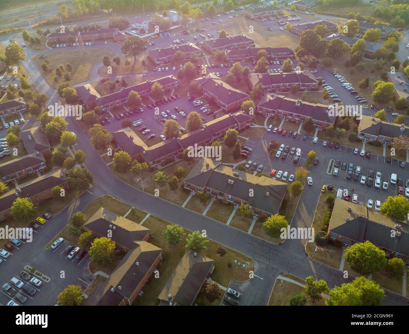 Aerial over neighborhood small houses hi-res stock photography and ...