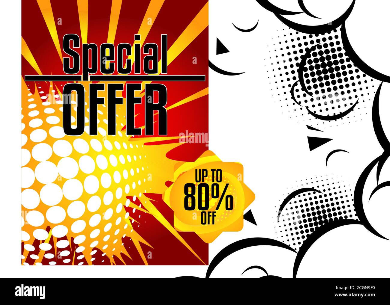 Comic book fashion sale social media post design. Cartoon colored ...