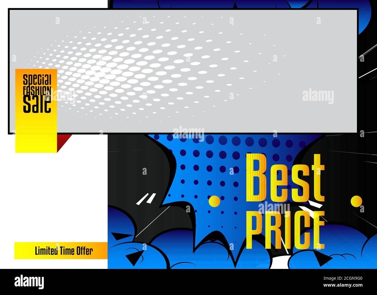 Comic book fashion sale social media post design. Cartoon colored ...