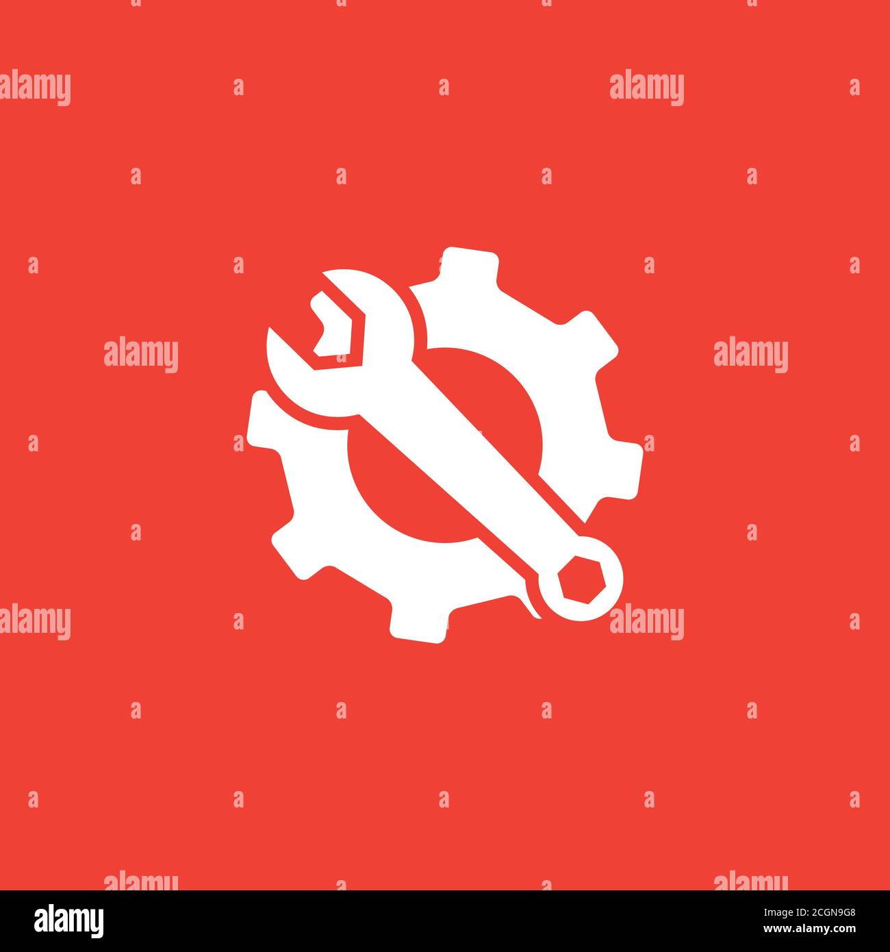 Service Tools Red Icon On White Background. Red Gear Wheel & Hammer ...