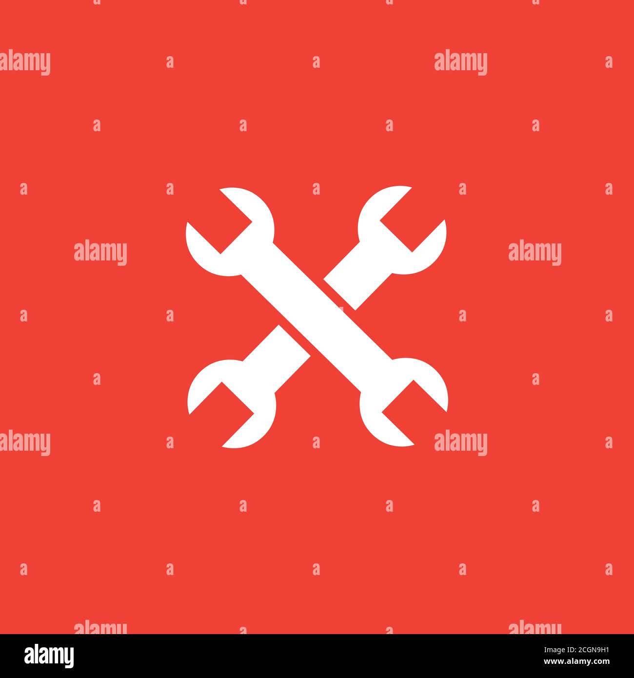 Wrench Crossed Red Icon On White Background. Red Flat Style Vector ...