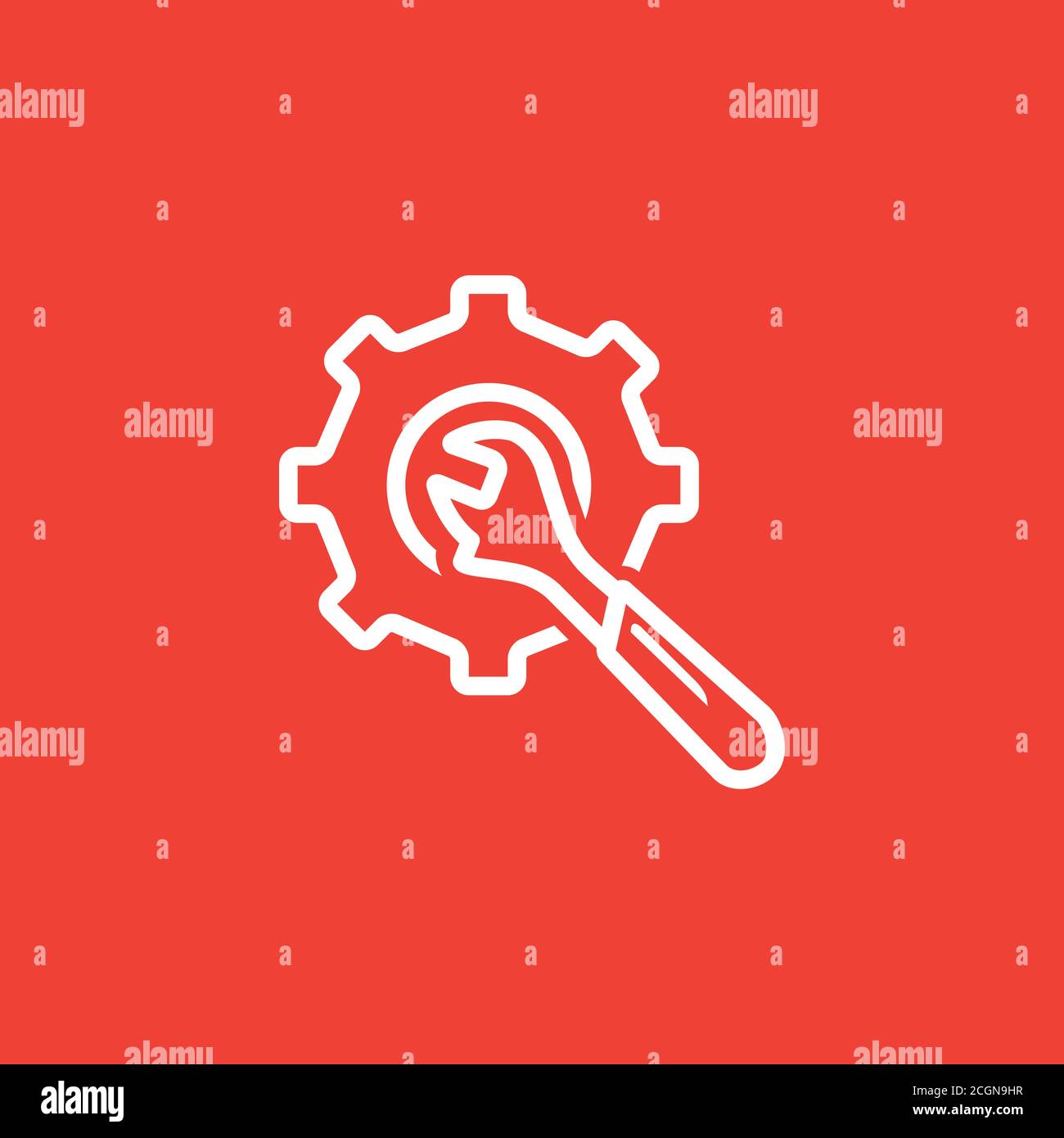 Service Tools Red Line Icon On White Background. Red Gear Wheel ...
