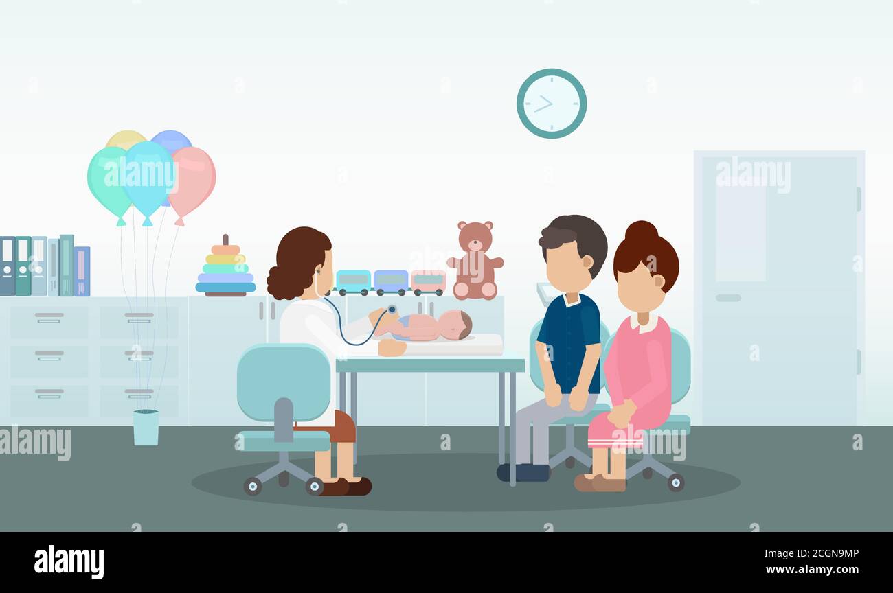 Pediatrics clinic with pediatrician and newborn baby flat design vector ...