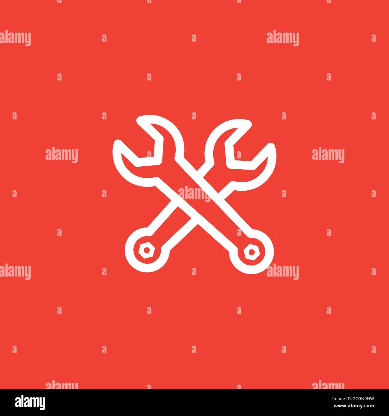 Wrench Crossed Line Red Icon On White Background. Red Flat Style Vector ...