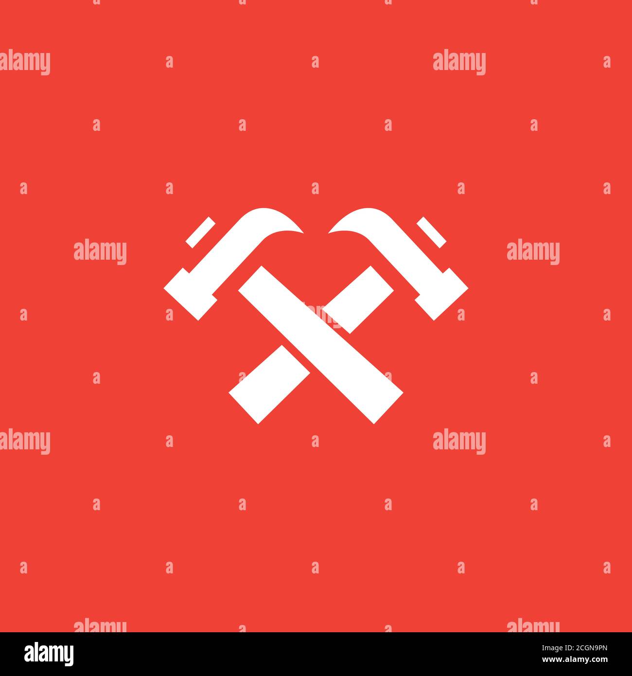 Hammer Crossed Red Icon On White Background. Red Flat Style Vector ...