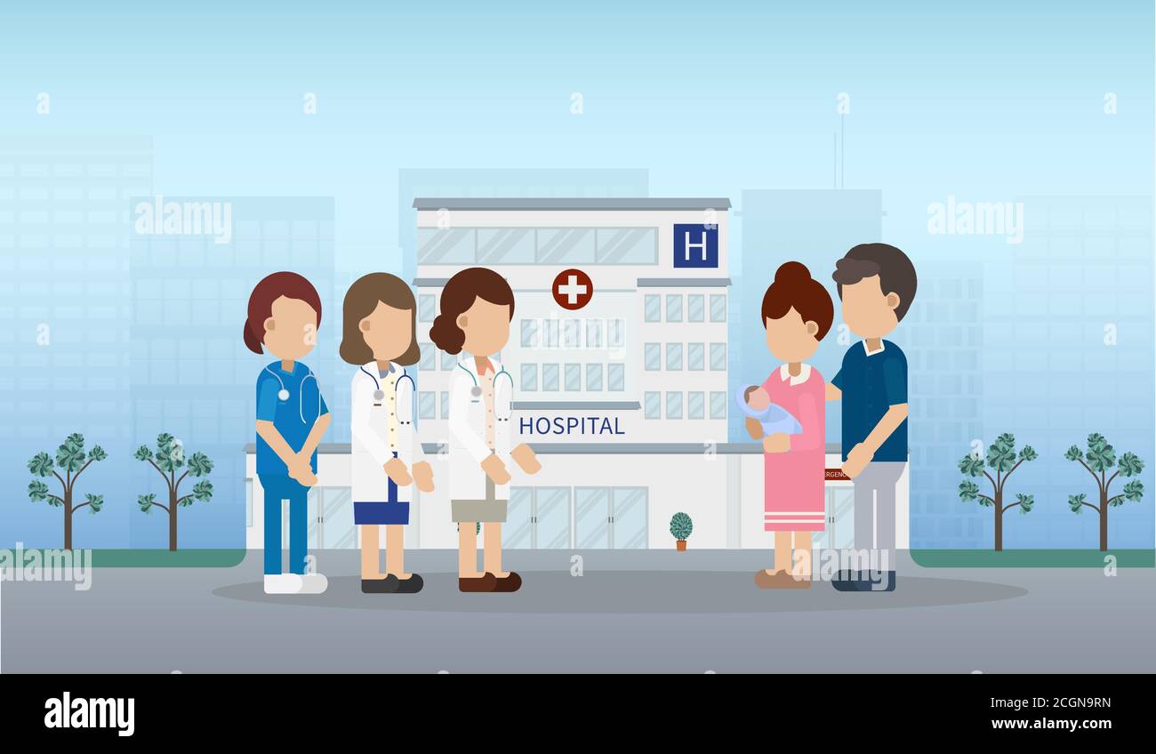 Pediatrician with newborn baby flat design vector illustration Stock ...