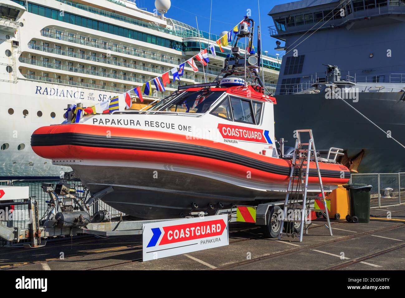 A Naiad rescue boat operated by the New Zealand Coastguard, on display ...