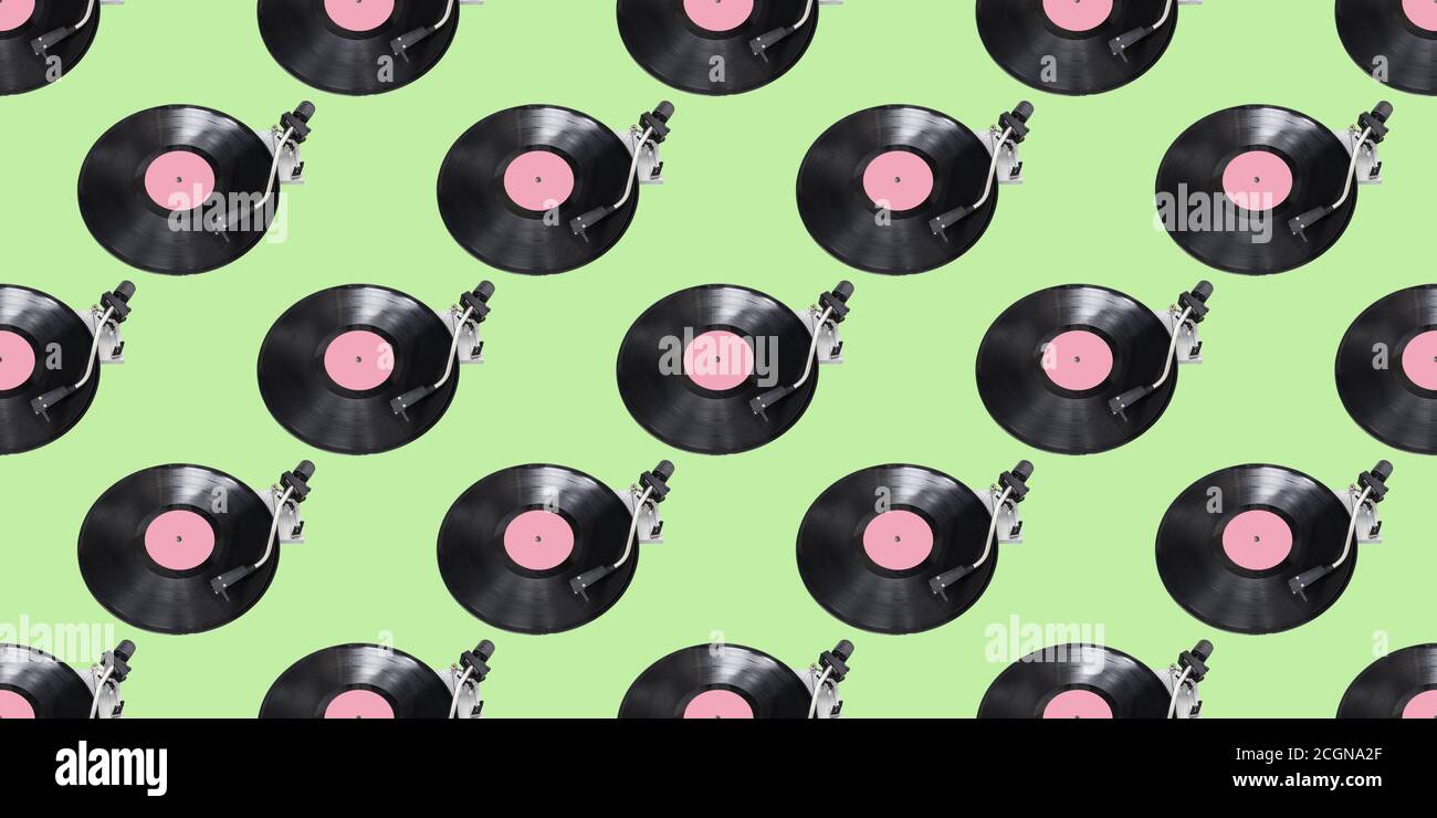 Seamless pattern. Abstract record player part isolated on green ...