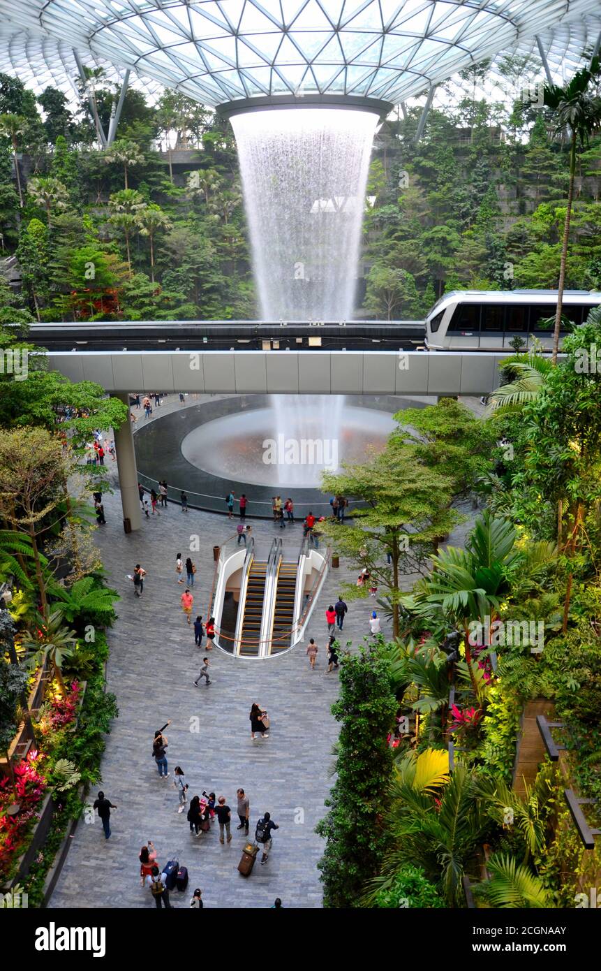 The Jewel waterfall monorail gardens and visitors Changi Airport ...