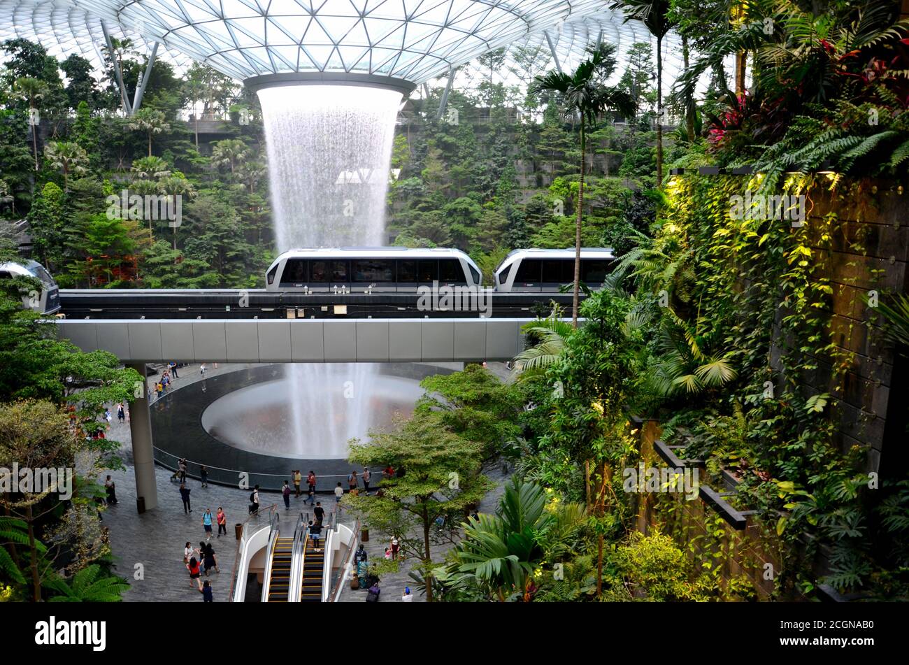 The Jewel waterfall monorail gardens and visitors Changi Airport ...