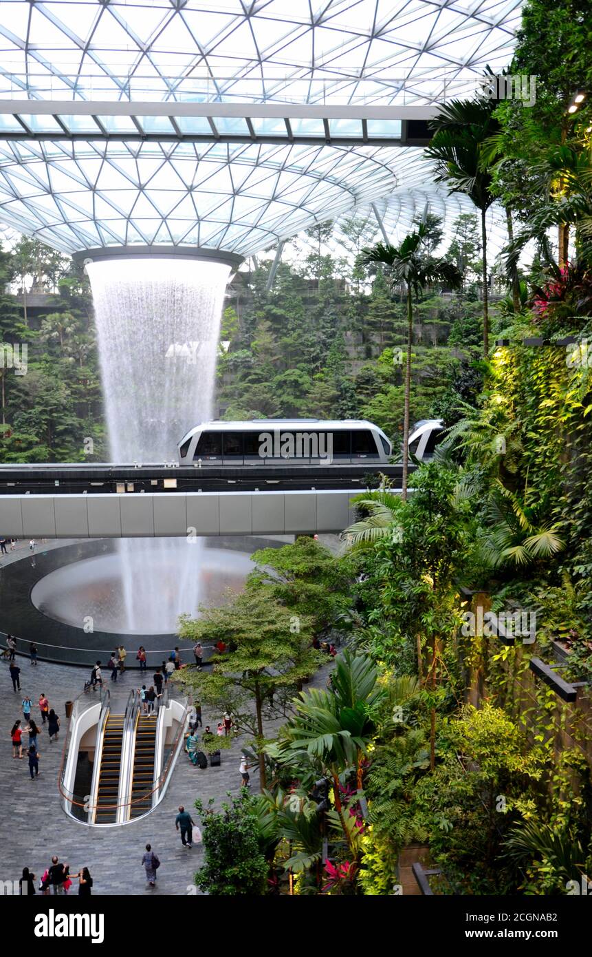 The Jewel waterfall monorail gardens and visitors Changi Airport ...
