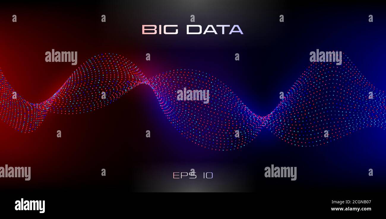 Big data visualization. Wavy stream of particles. Wavy stripes of data ...