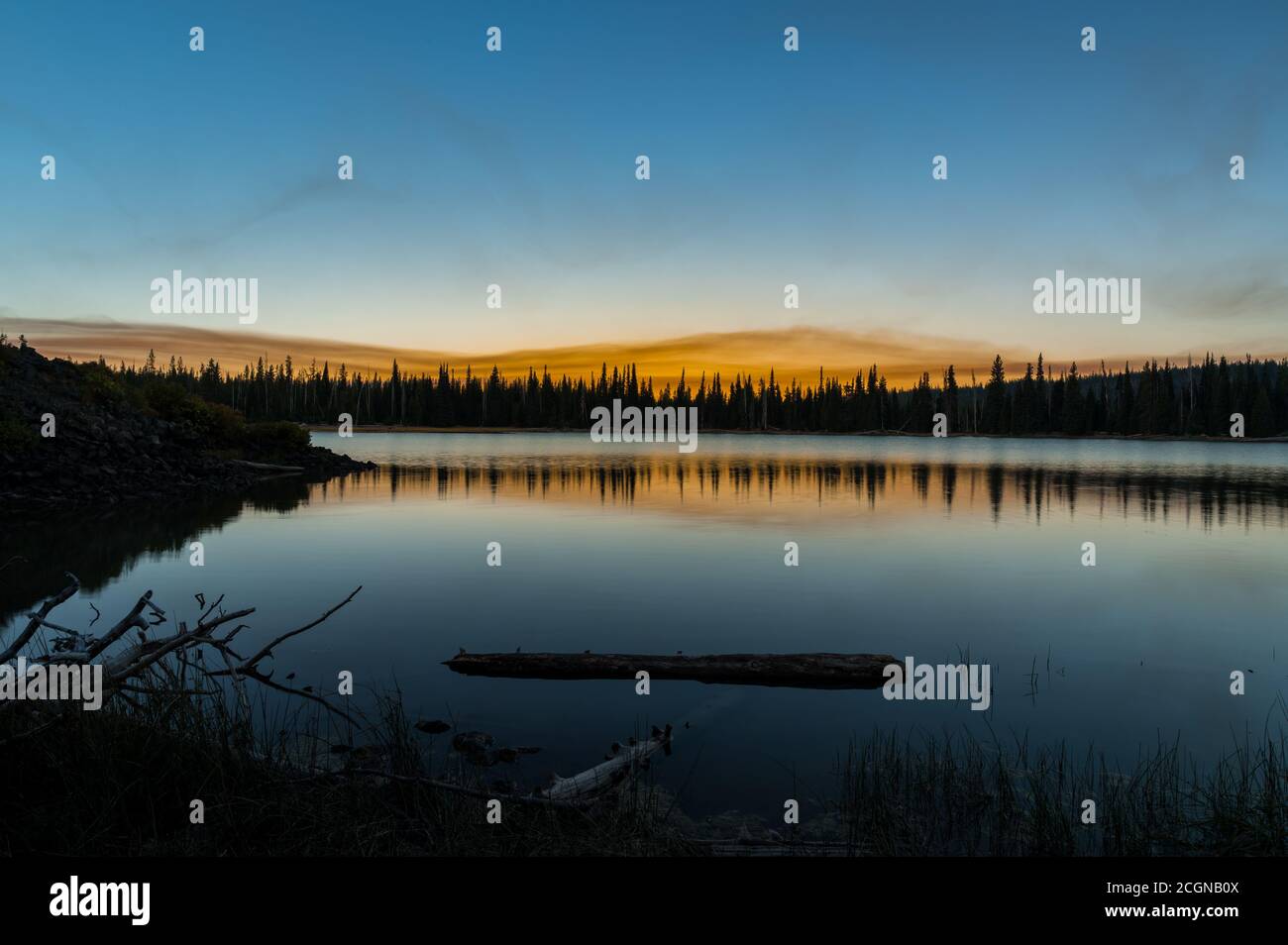 Fire-red sky from distant wildfires in Oregon at Sparks Lake, Bend ...