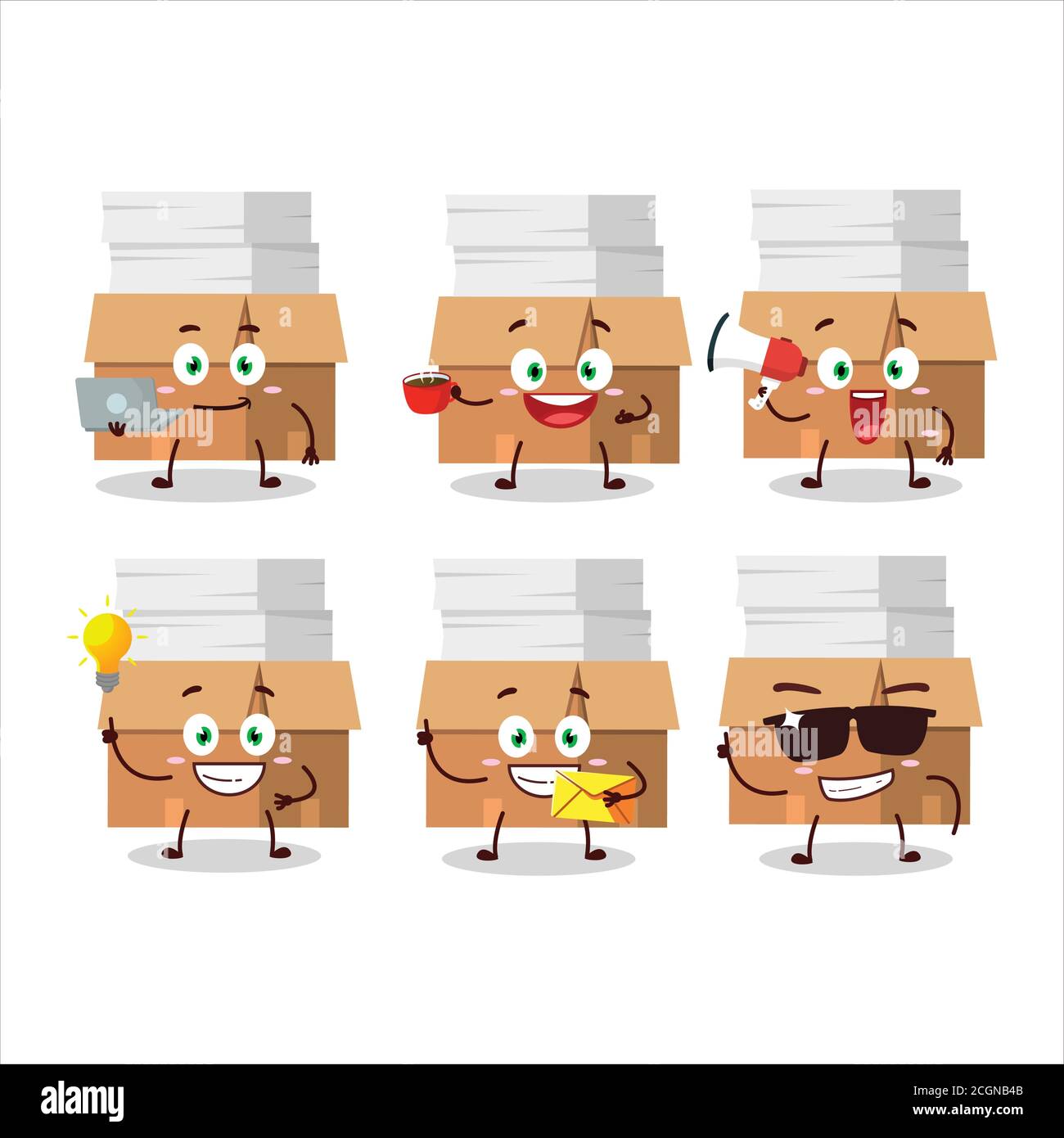 Office boxes with paper cartoon character with various types of ...