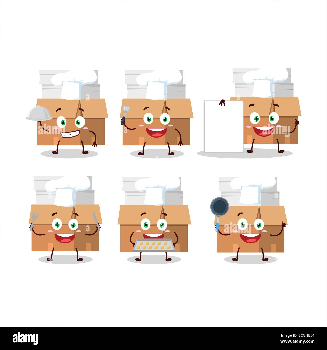 Cartoon character of office boxes with paper with various chef ...