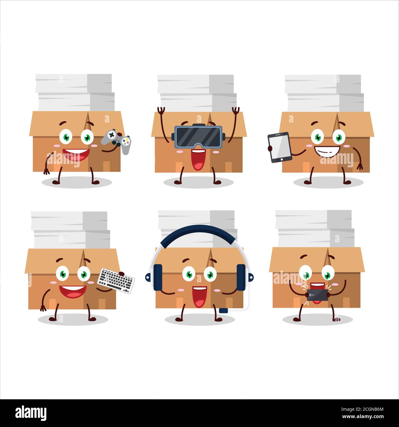 Office boxes with paper cartoon character are playing games with ...