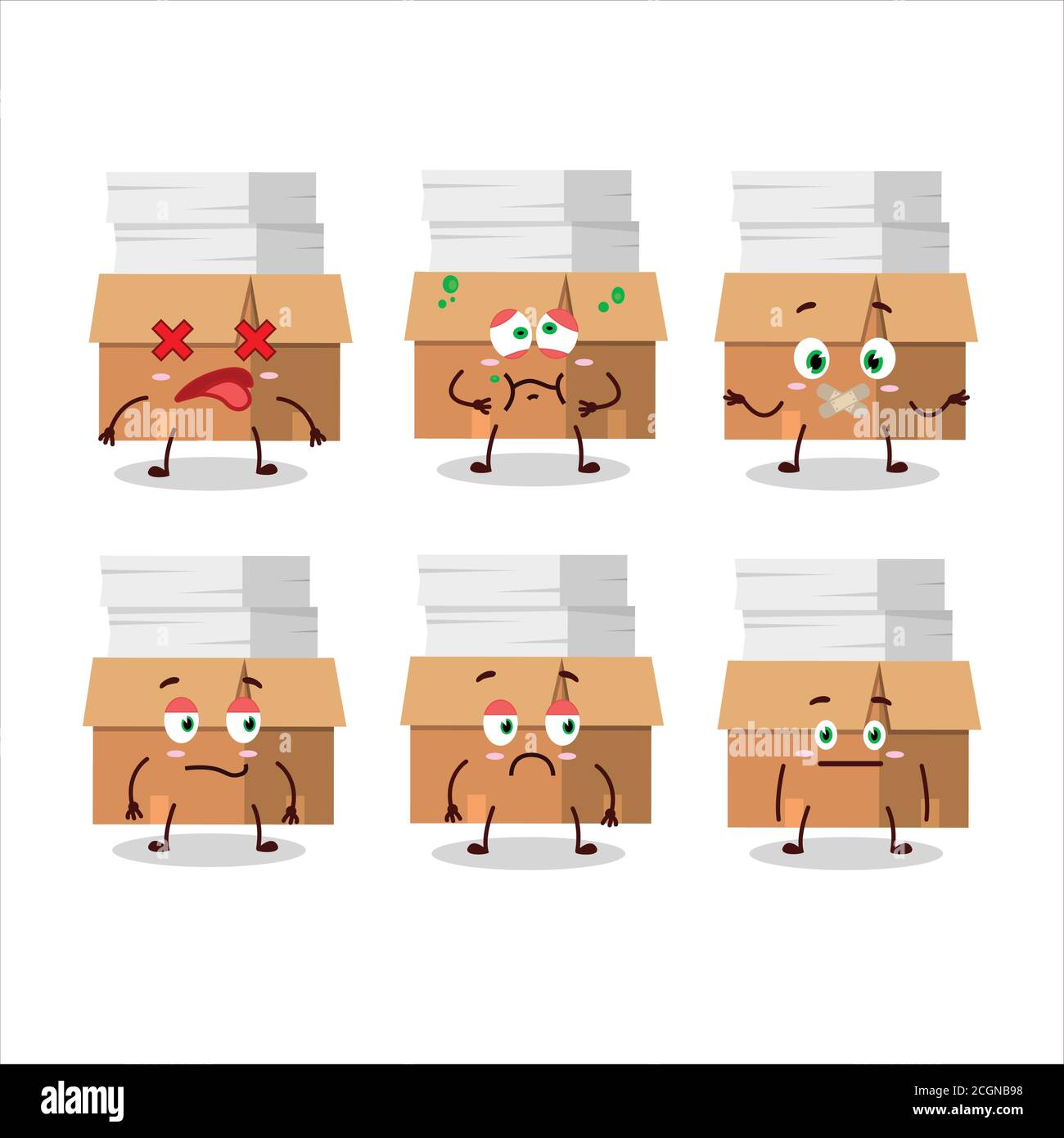 Office boxes with paper cartoon character with nope expression Stock ...