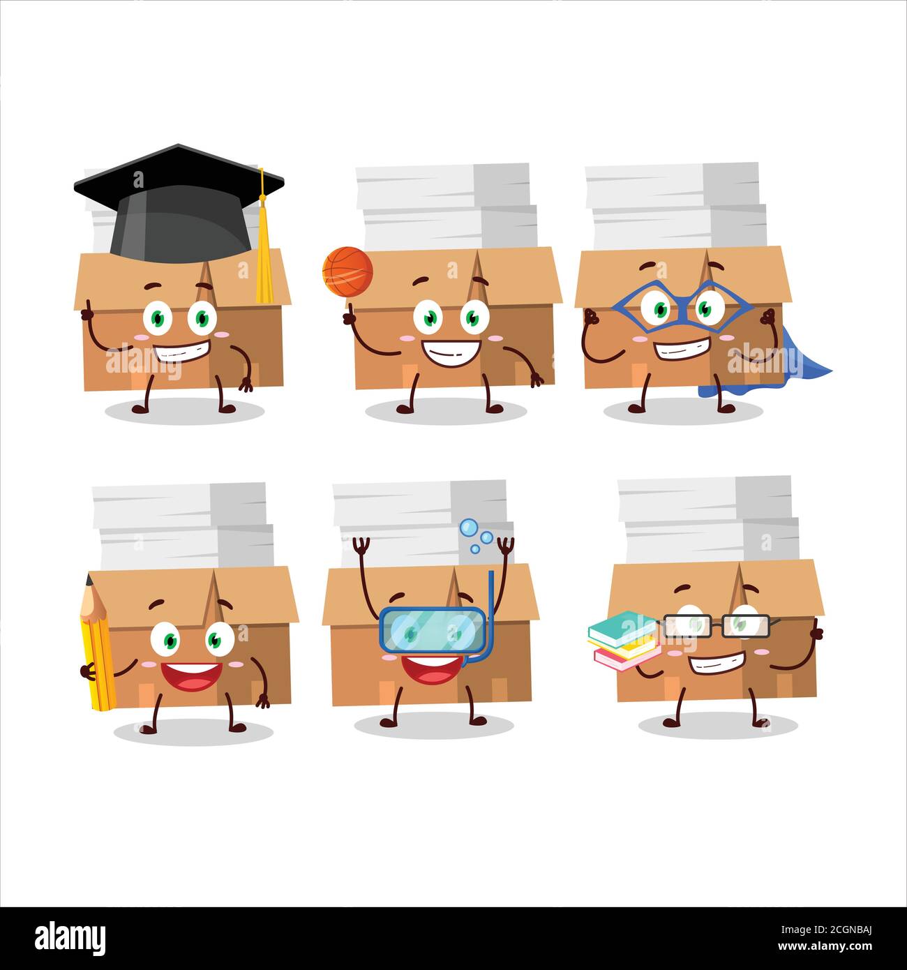 School student of office boxes with paper cartoon character with ...
