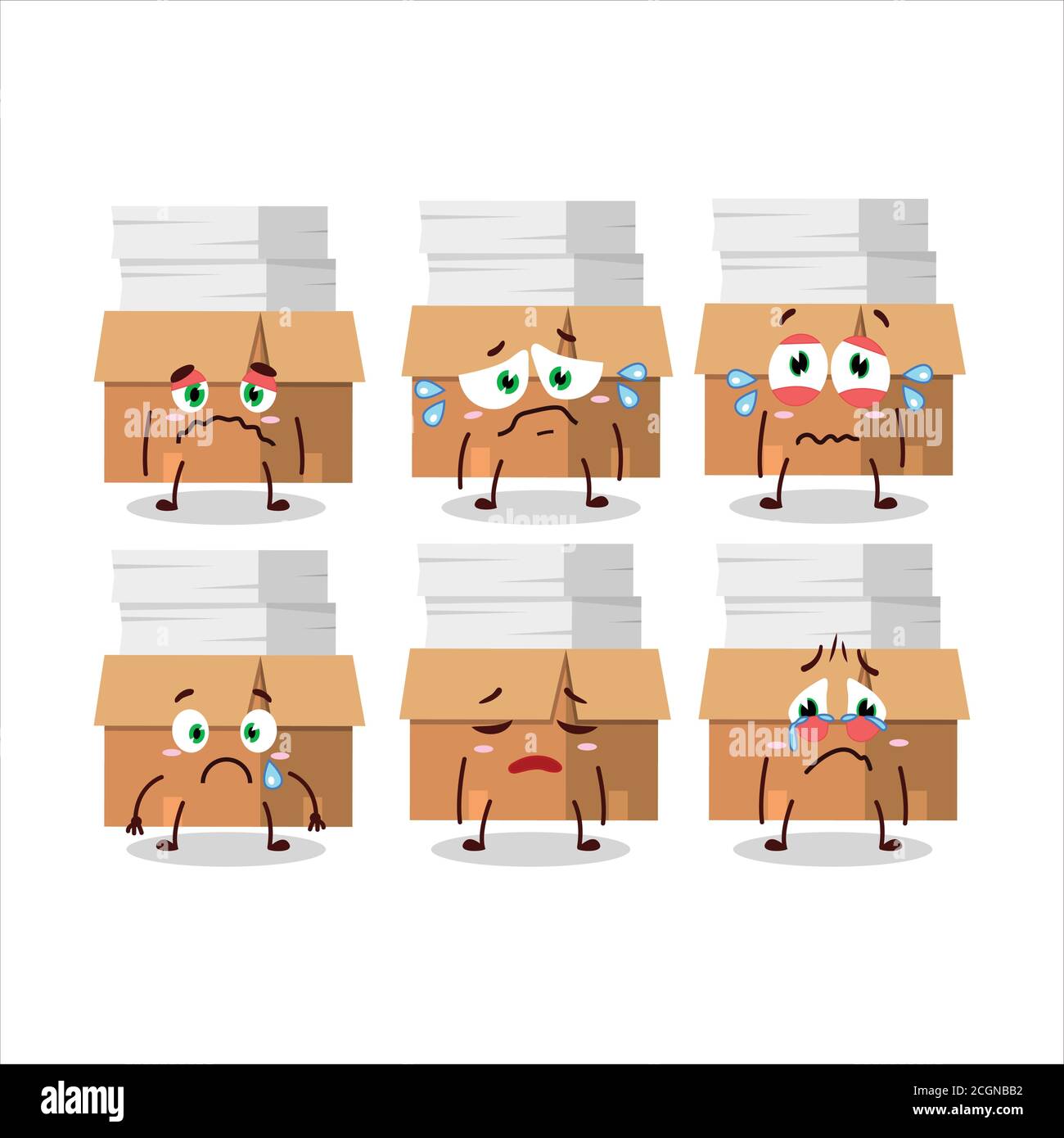 Office boxes with paper cartoon character with sad expression Stock ...