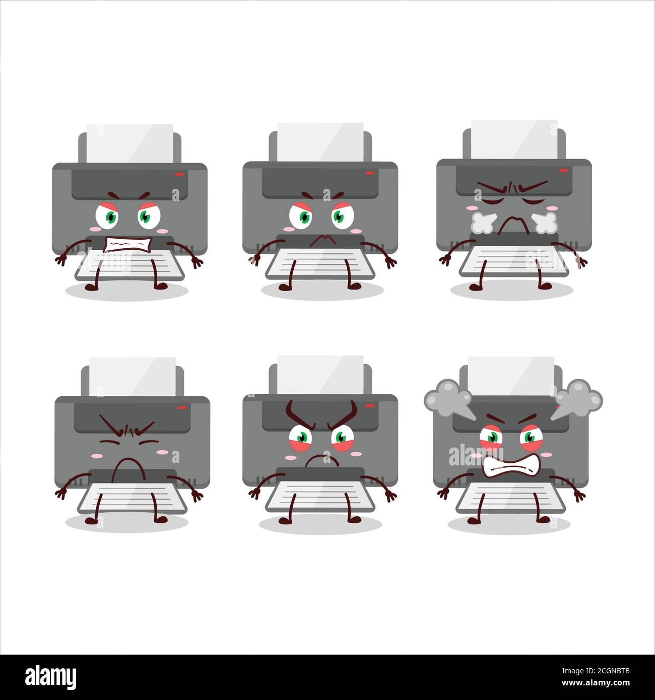 Printer cartoon character with various angry expressions Stock Vector ...