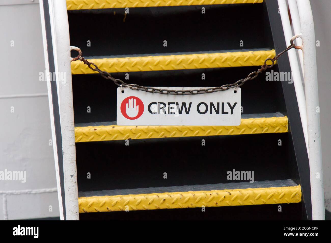 A restricted area on a ferry in Vancouver with a Crew Only sign Stock ...