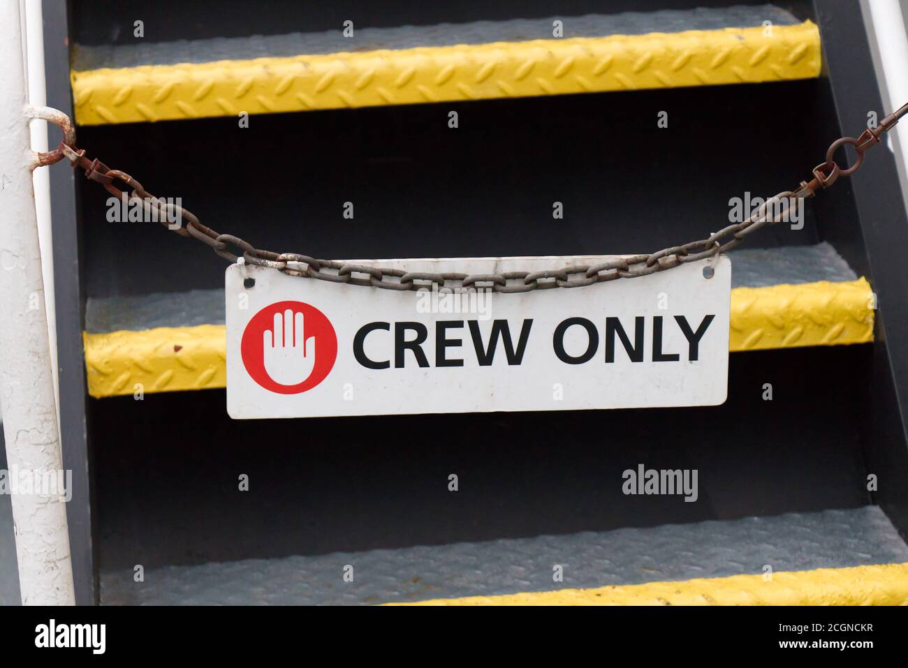 A restricted area on a ferry in Vancouver with a Crew Only sign Stock ...