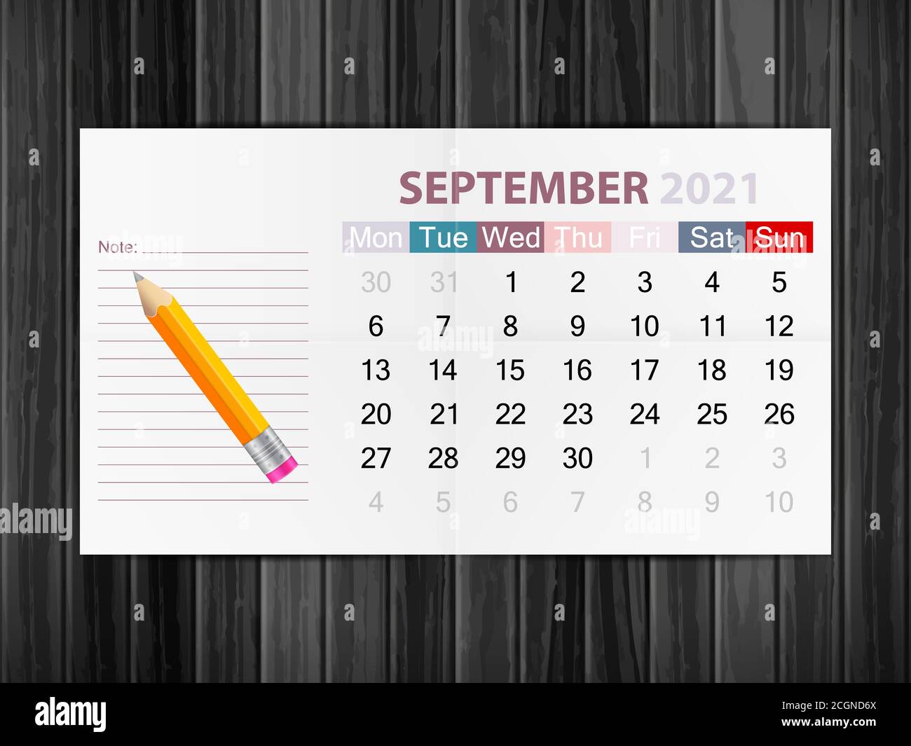 Calendar September 2021 on wood background. Vector illustration Stock ...
