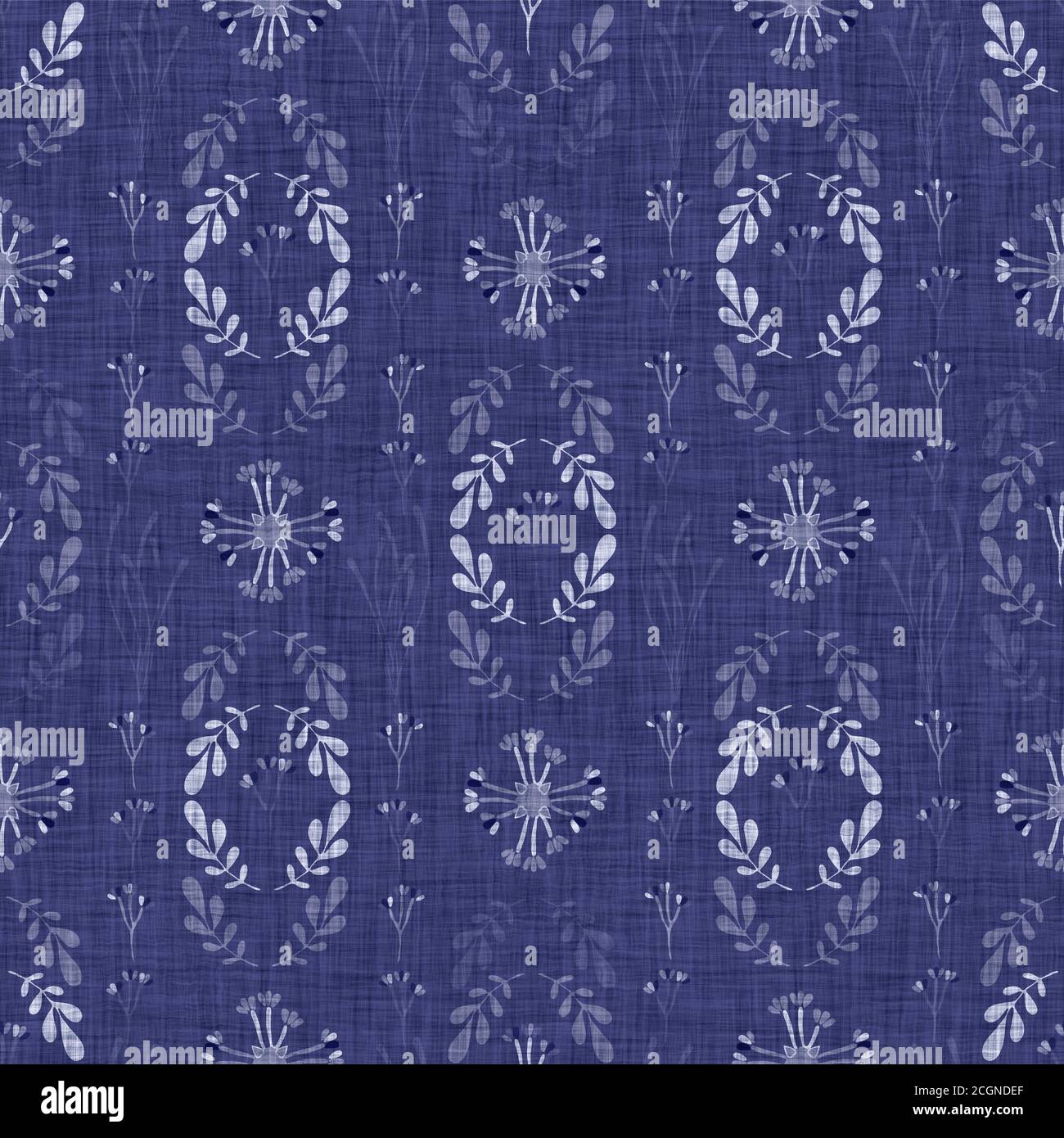 Indigo blue flower block print dyed linen texture background. Seamless ...