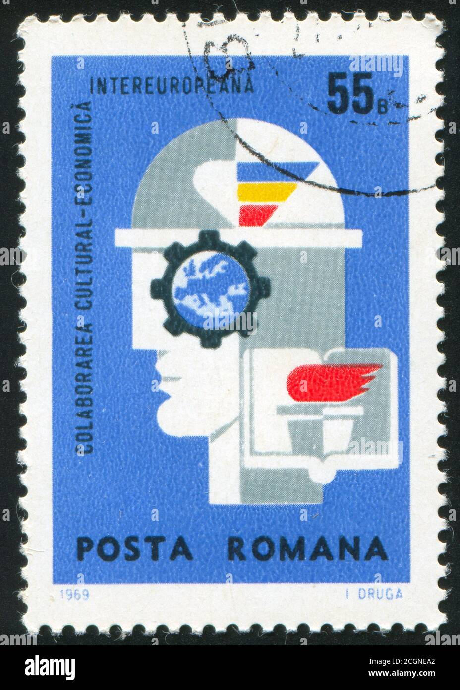 ROMANIA - CIRCA 1969: stamp printed by Romania, shows Symbolic Head ...