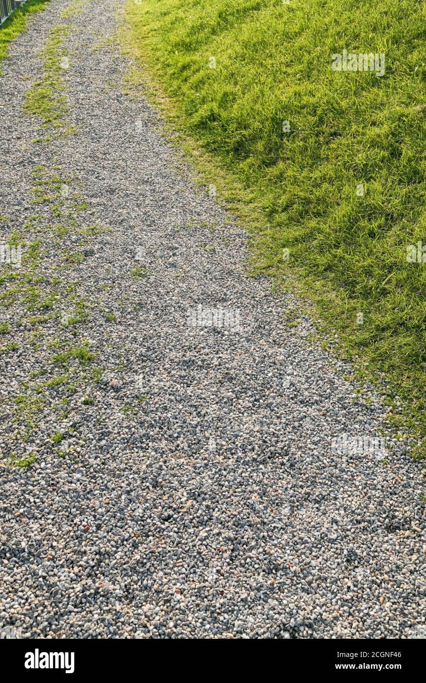 Trail with pebble and green grass Stock Photo - Alamy
