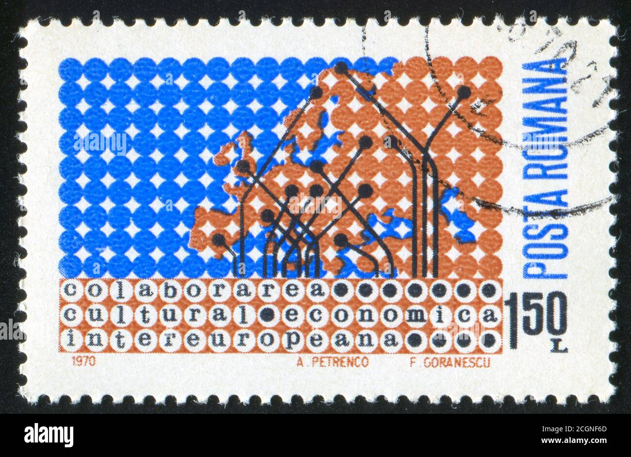 ROMANIA - CIRCA 1970: stamp printed by Romania, show map of Europe ...