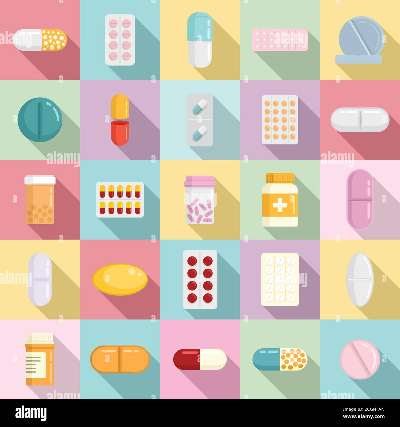 Pill icons set. Flat set of pill vector icons for web design Stock ...